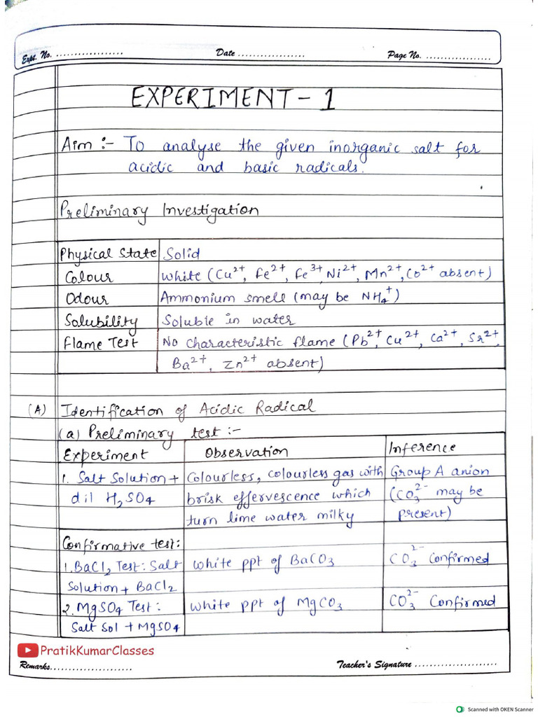 Chemistry Practical File - 12th | PDF