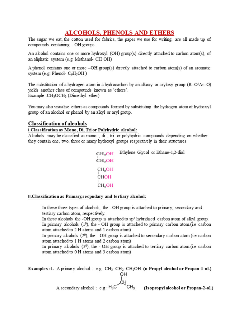 Chapter 11-Alcohols, Phenols and Ethers | PDF | Ether | Aldehyde