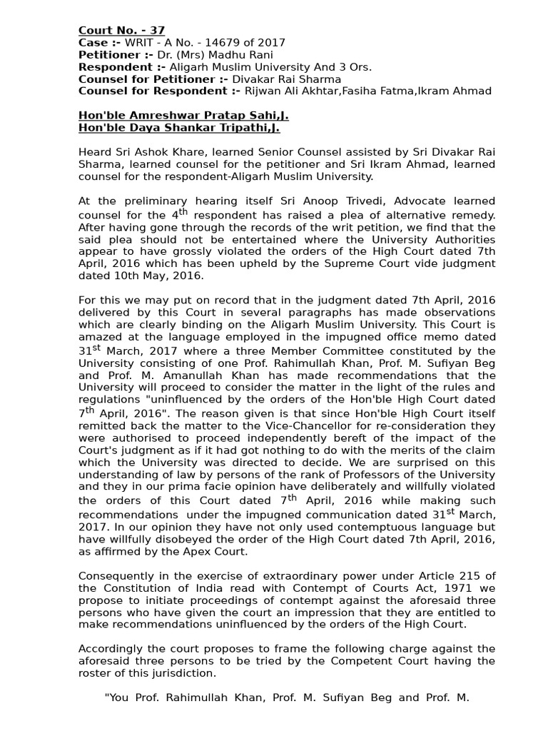 WRIA (A) - 14679 - 2017 AManullah Khan Contempt | PDF | Government | Judiciaries