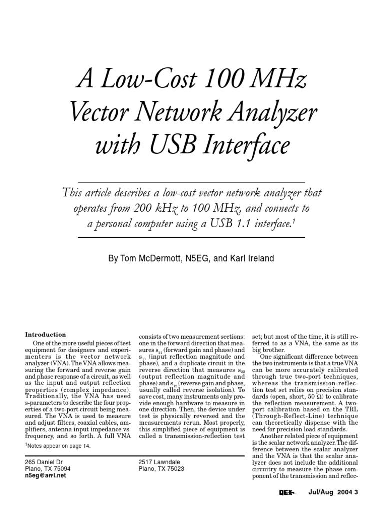 Low-Cost USB Vector Network Analyzer | PDF | Detector (Radio) | Phase ...
