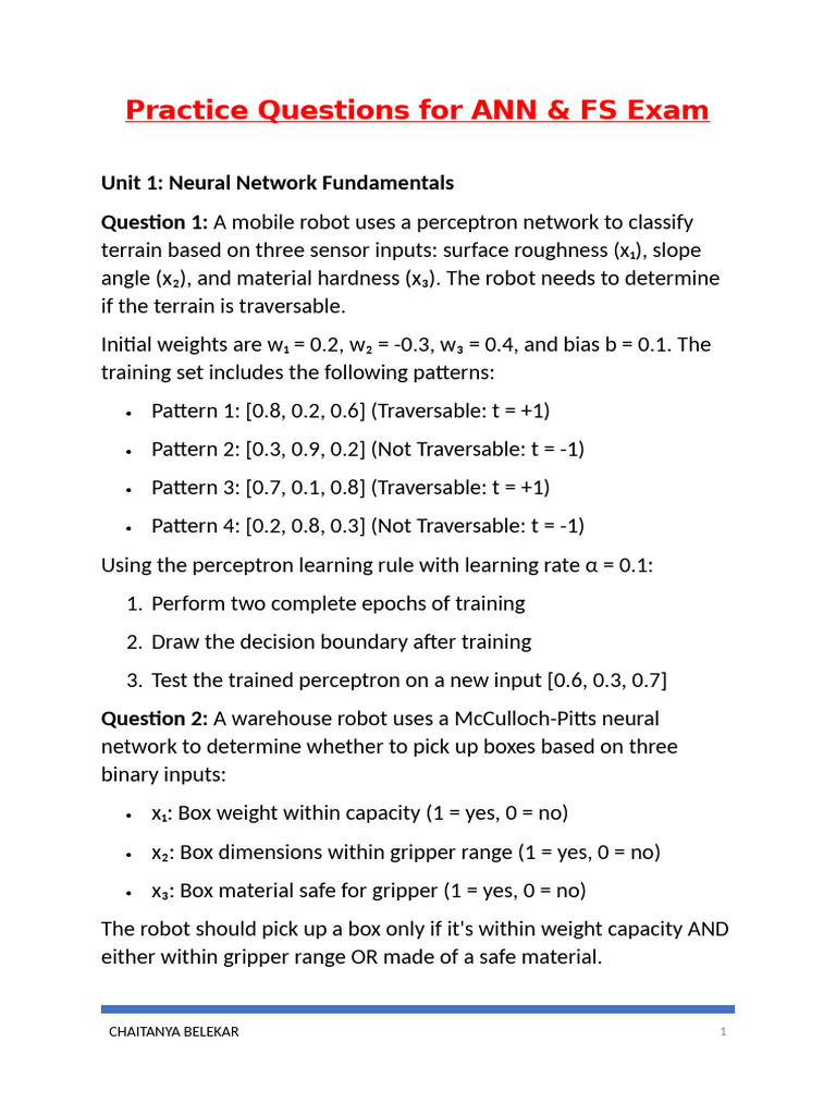 ANN & Fuzzy Logic Exam Practice Questions | PDF | Computational Science ...
