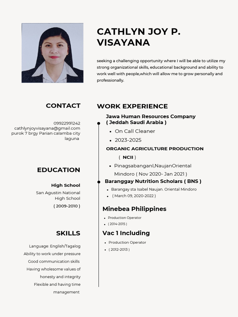 Resume of Cathlyn Joy Visayana | PDF