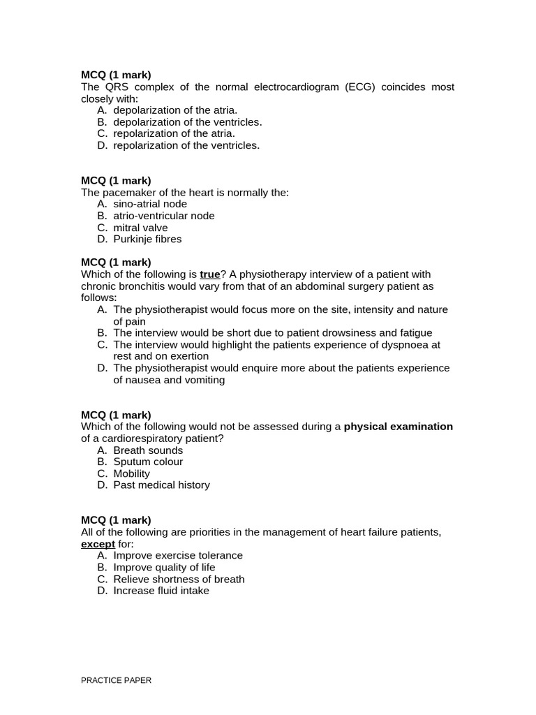 PTY5109 Written Exam Practice Paper | PDF | Lung | Respiratory System