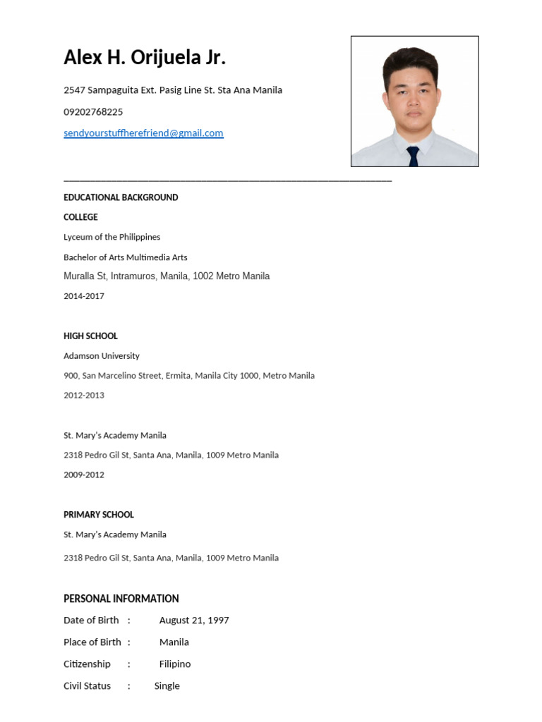 Alex H. Orijuela Jr. - CV Summary | PDF