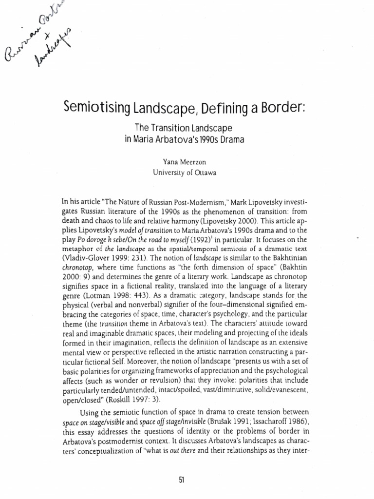 Semiotising Landscape, Dedining A Border. Yana Meerzon | PDF