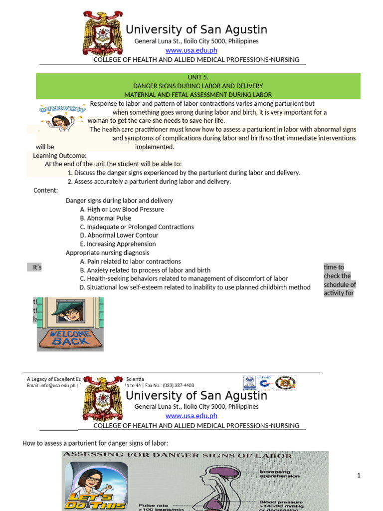 Danger Signs in Labor and Delivery | PDF | Childbirth | Blood Pressure