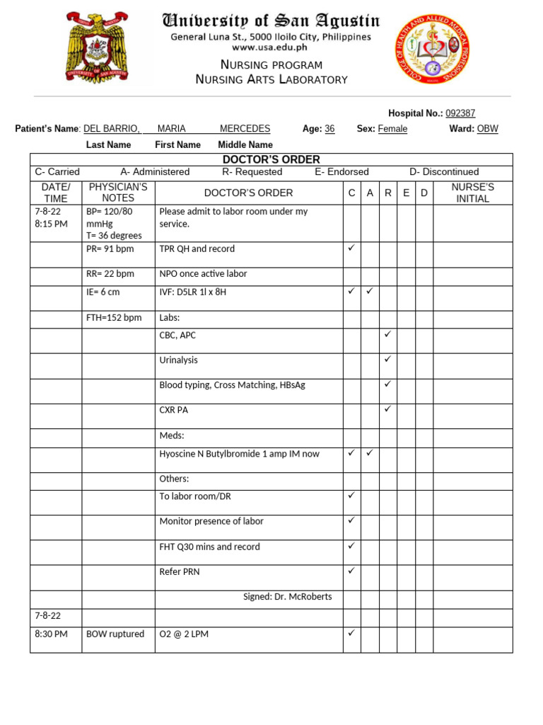 DOCTORS ORDER For Case Study 1 | PDF | Health Care | Medicine