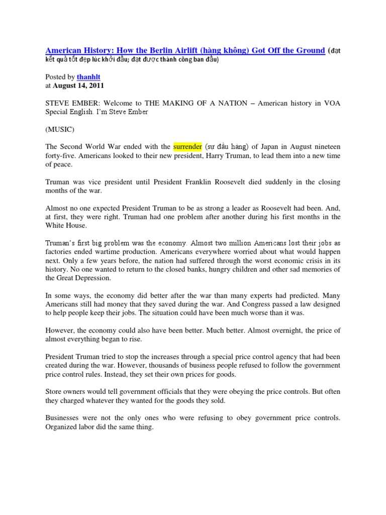 The Berlin Airlift: A Historic Mission | PDF | Harry S. Truman | East ...