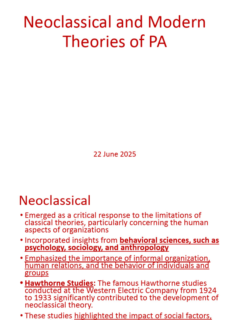 Neoclassical and Modern PA Theories Overview | PDF | Neoclassical ...