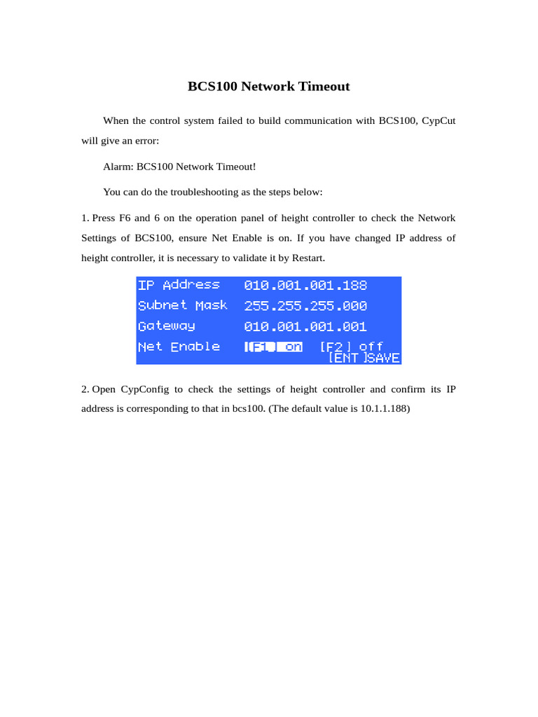 BCS100 Network Timeout | PDF