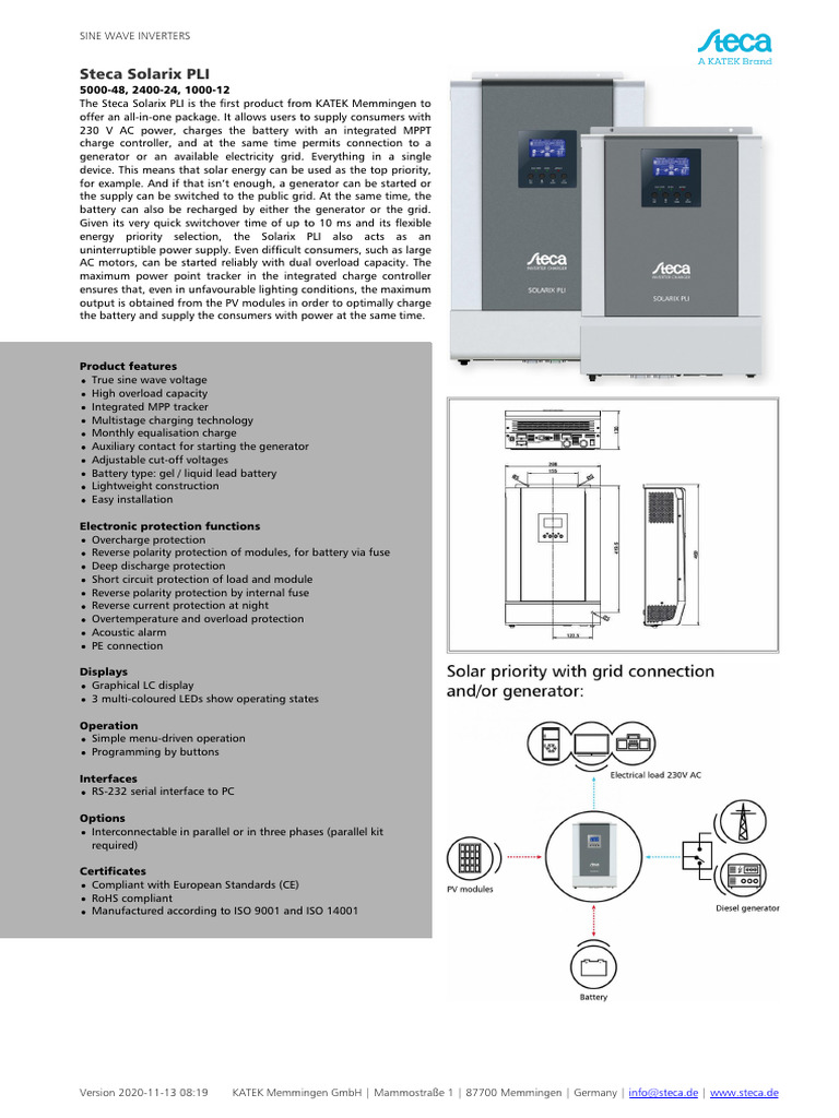 DS Inversor Steca Solarix PLI1000 12 12V EN | PDF | Rechargeable ...