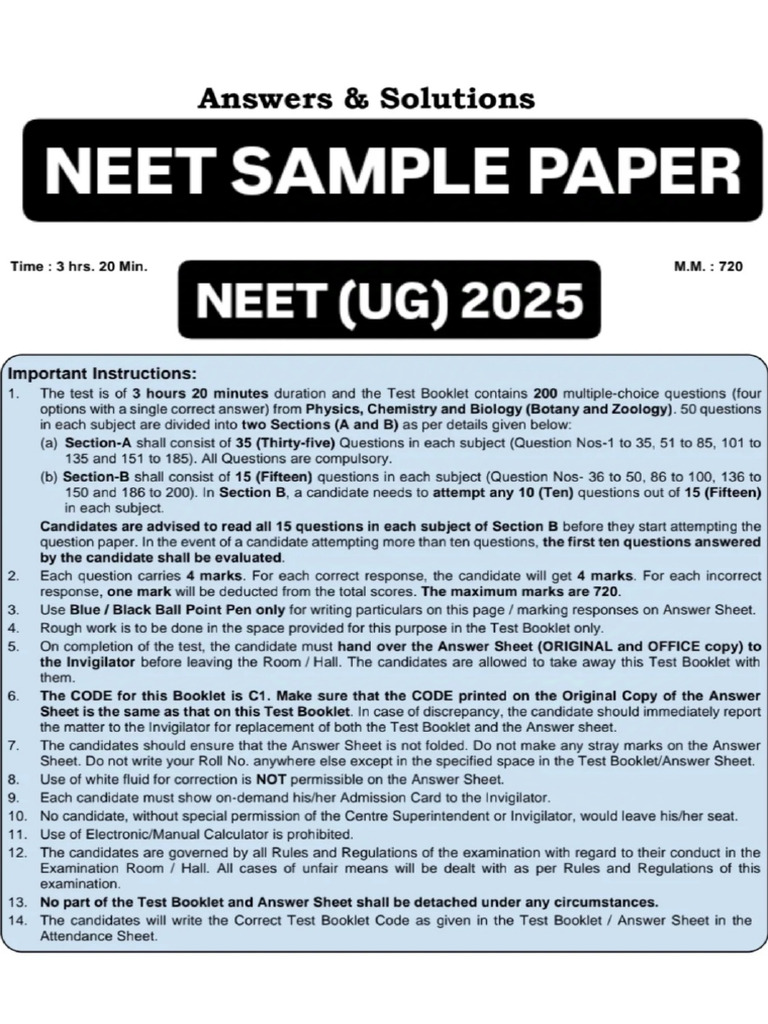 (Only Bio) Neet Sample PPR 2025 | PDF