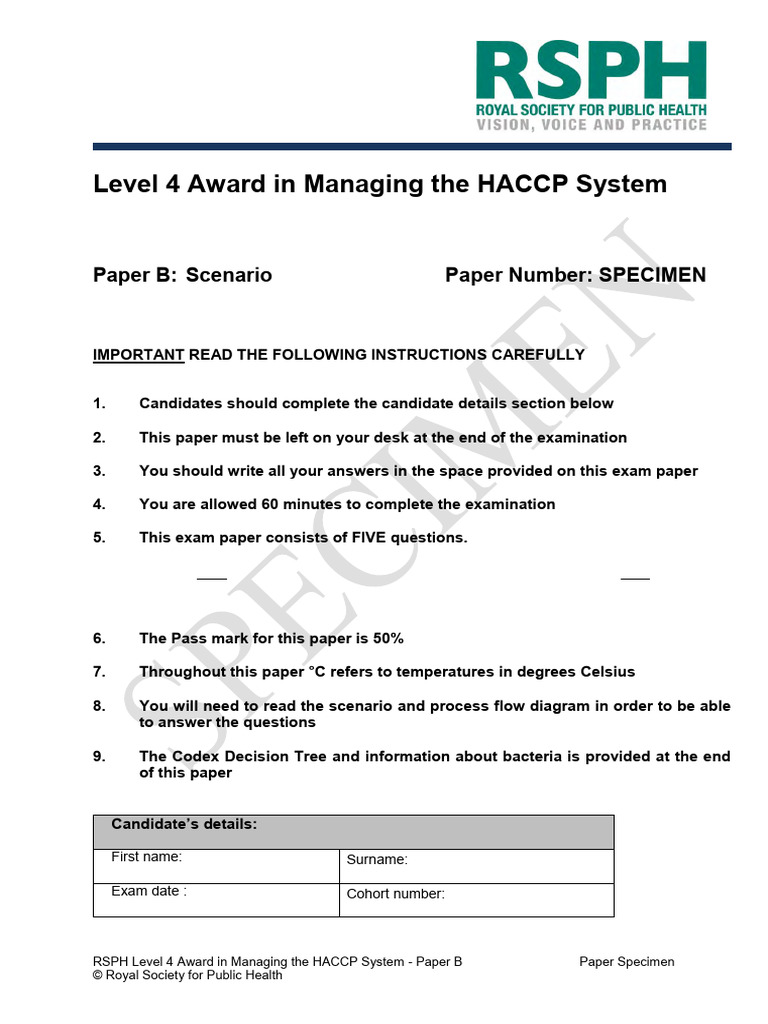 HACCP Level 4 Exam Paper B Guide | PDF | Bacteria | Microbiology