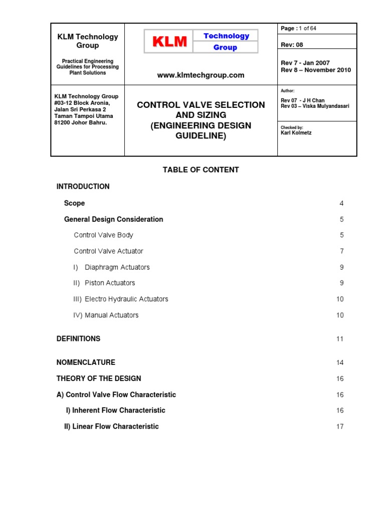 Engineering Design Guideline Control Valve Rev 8 | PDF | Valve | Actuator