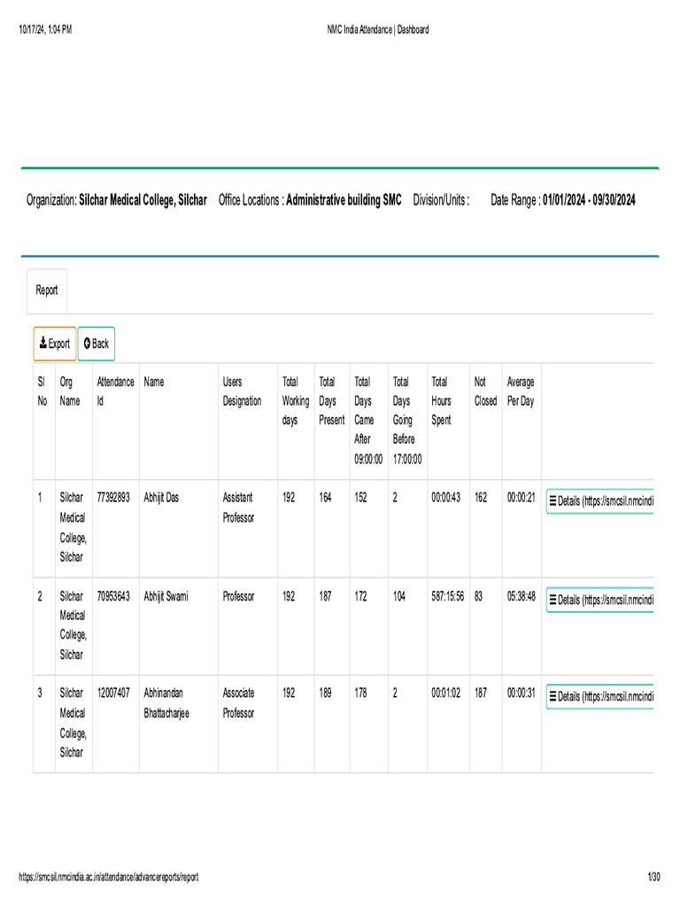AEBAS Attendance - 01.01.2024 To 30.09.2024 | PDF
