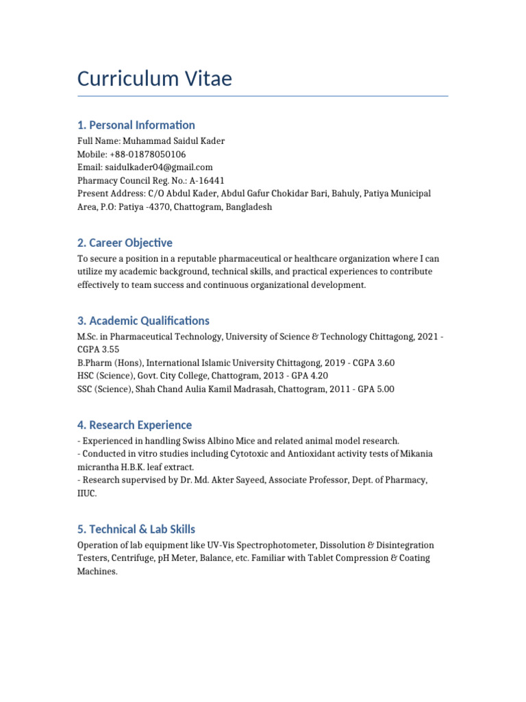 ATS Friendly CV Muhammad Saidul Kader | PDF