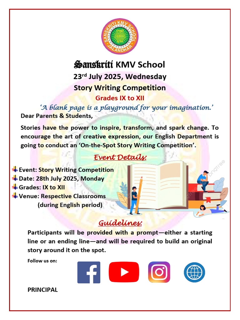 Story Writing Competition, Grades IX To XII, 23rd July 2025 | PDF