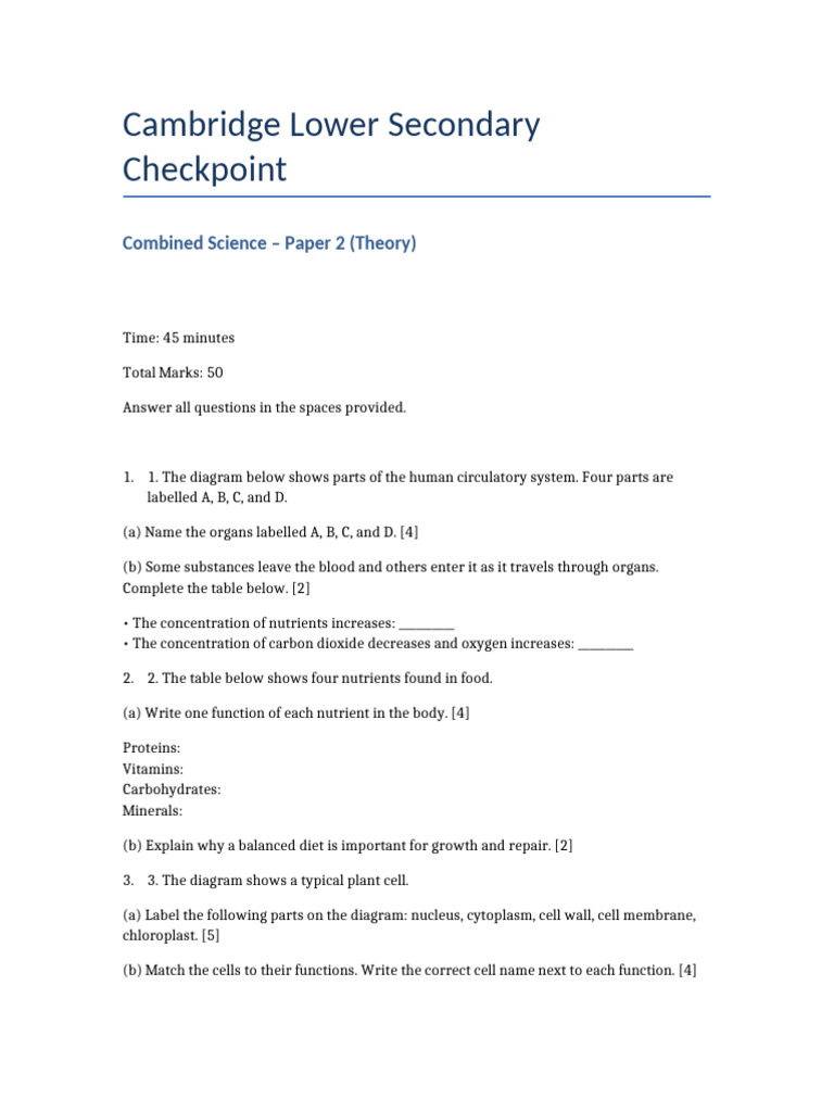 Combined Science Paper 2 Theory | PDF