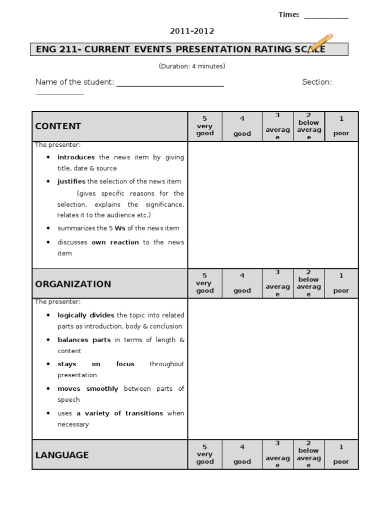 211 2010-11 News Presentation Rating Scale - 0 | PDF | News | Learning