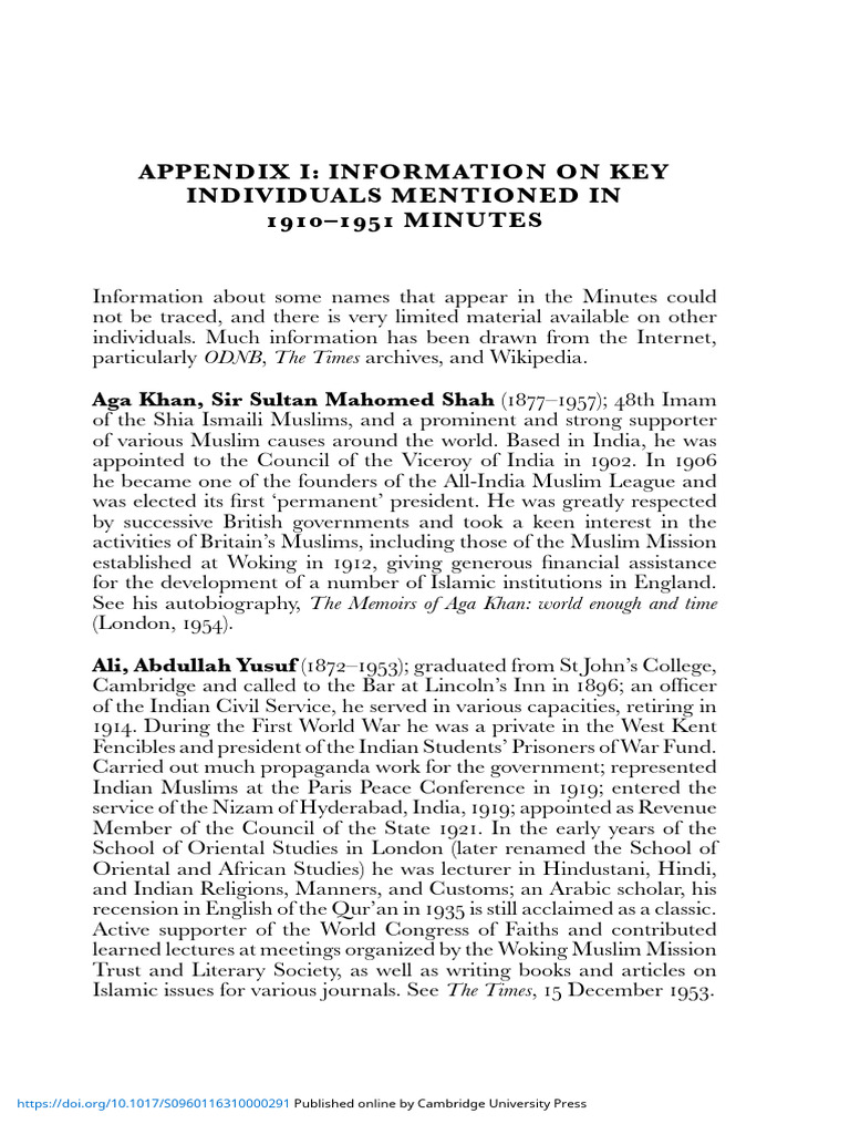 Appendix I Information On Key Individuals Mentioned in 1910 1951 ...