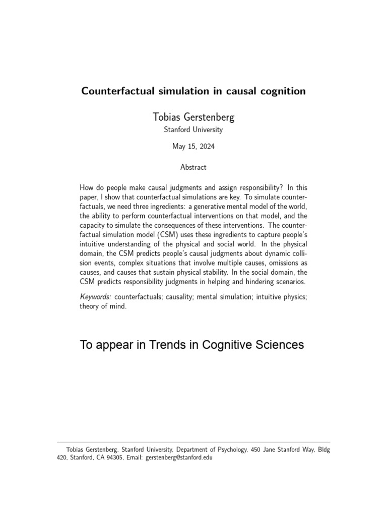 Counterfactual Simulation in Causal Cognition | PDF | Causality | Thought