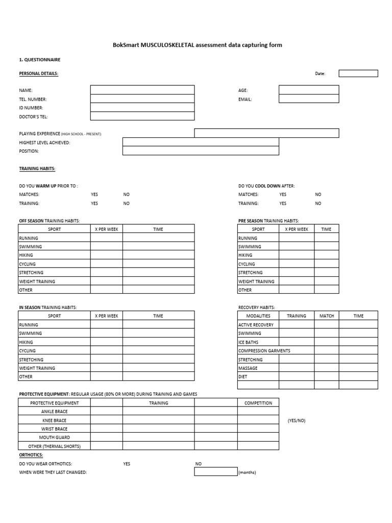 Athlete Training and Injury Assessment Form | PDF | Anatomical Terms Of ...