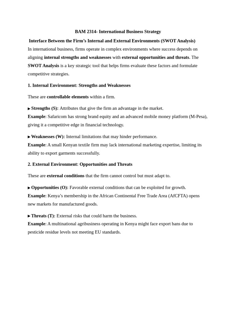 Interface Between The Firm's Internal and External Environments (SWOT ...
