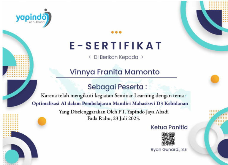 Vinnya Franita Mamonto E - Sertifikat D3 Kebidanan 23 Juli 2025 | PDF