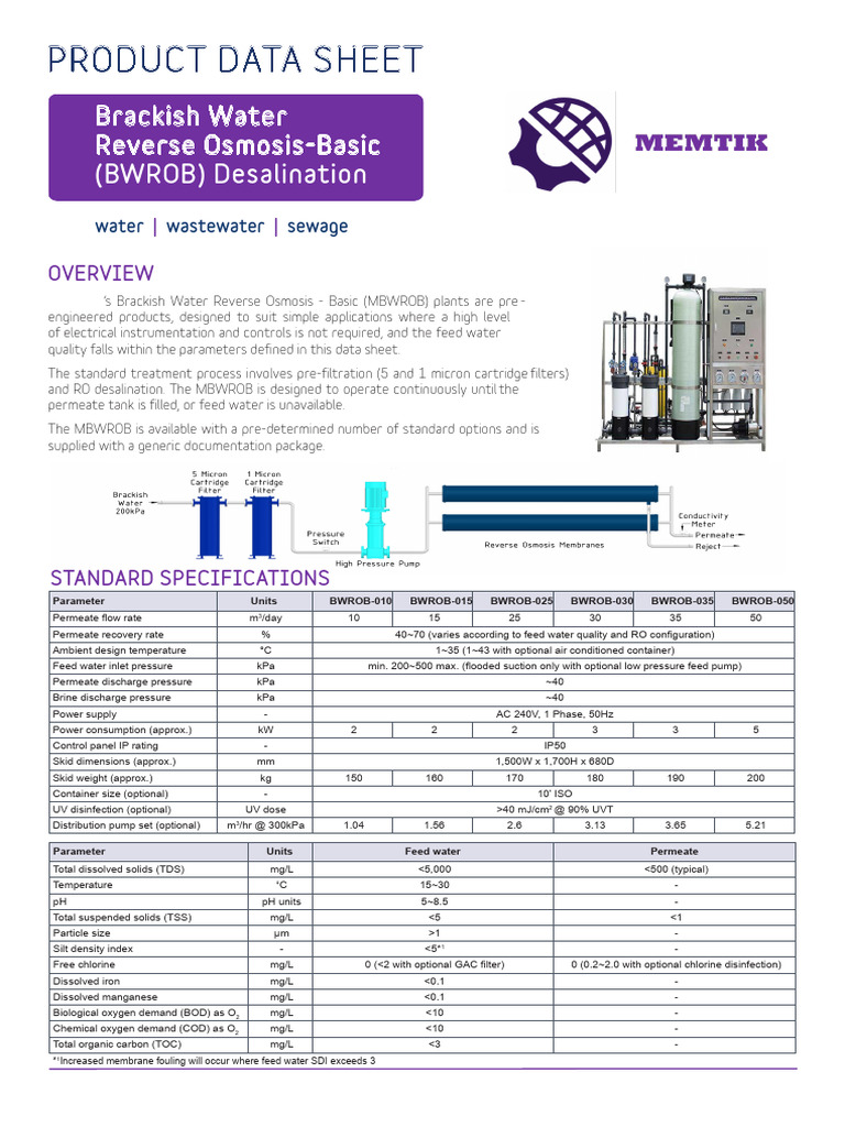 Memtik-Membrane-PDS Brackish Water Reverse Osmosis-Basic (BWROB) | PDF | Water | Water Supply