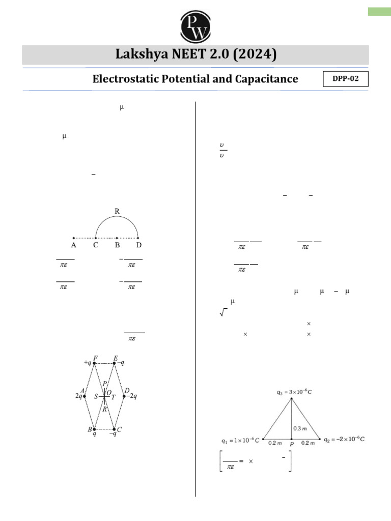 Electrostatic Potential and Capacitance - DPP 02 - Lakshya NEET 2.0 2024 | PDF | Triangle ...
