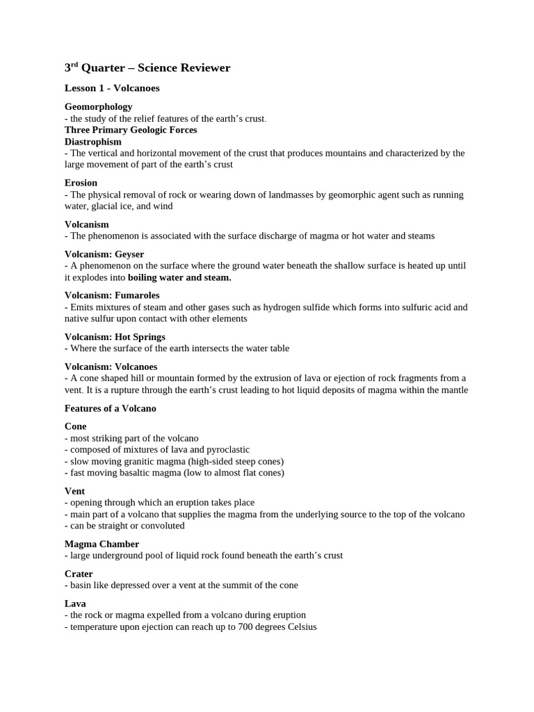 3rd Quarter Science Reviewer | PDF | Volcano | Stars