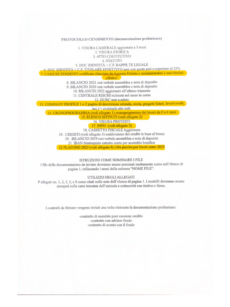 PROTOCOLLO CENSIMENTO (Documentazione Preliminare) | PDF