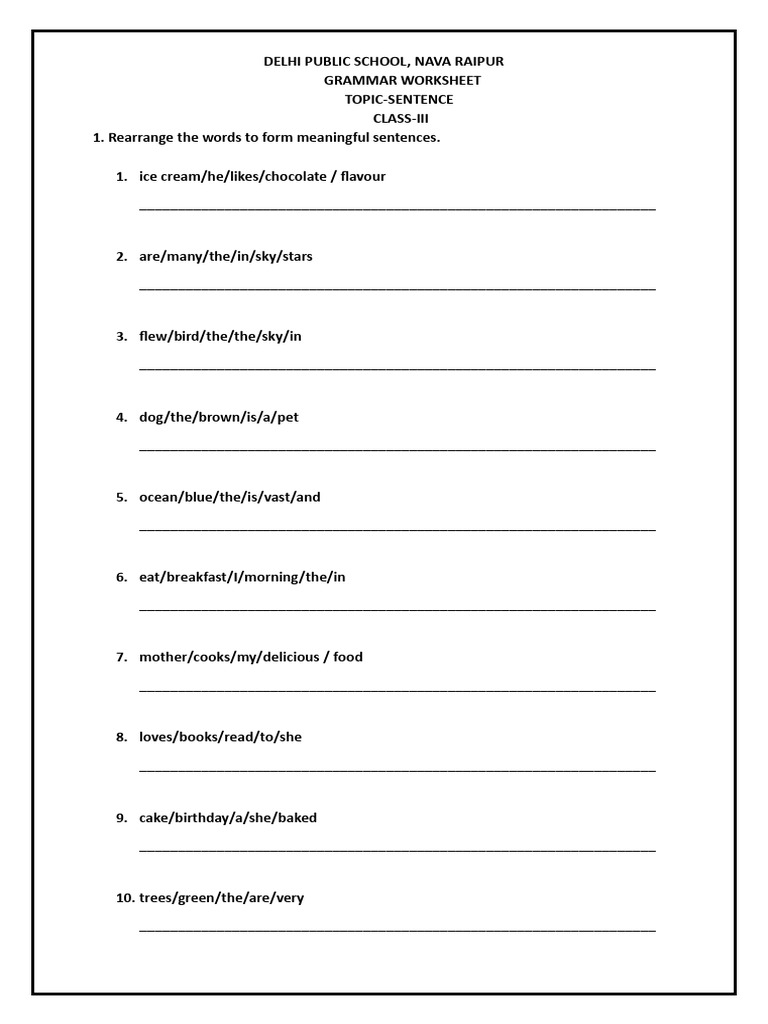 Class III Sentence Rearrangement Worksheet | PDF | Chess Openings | Chess