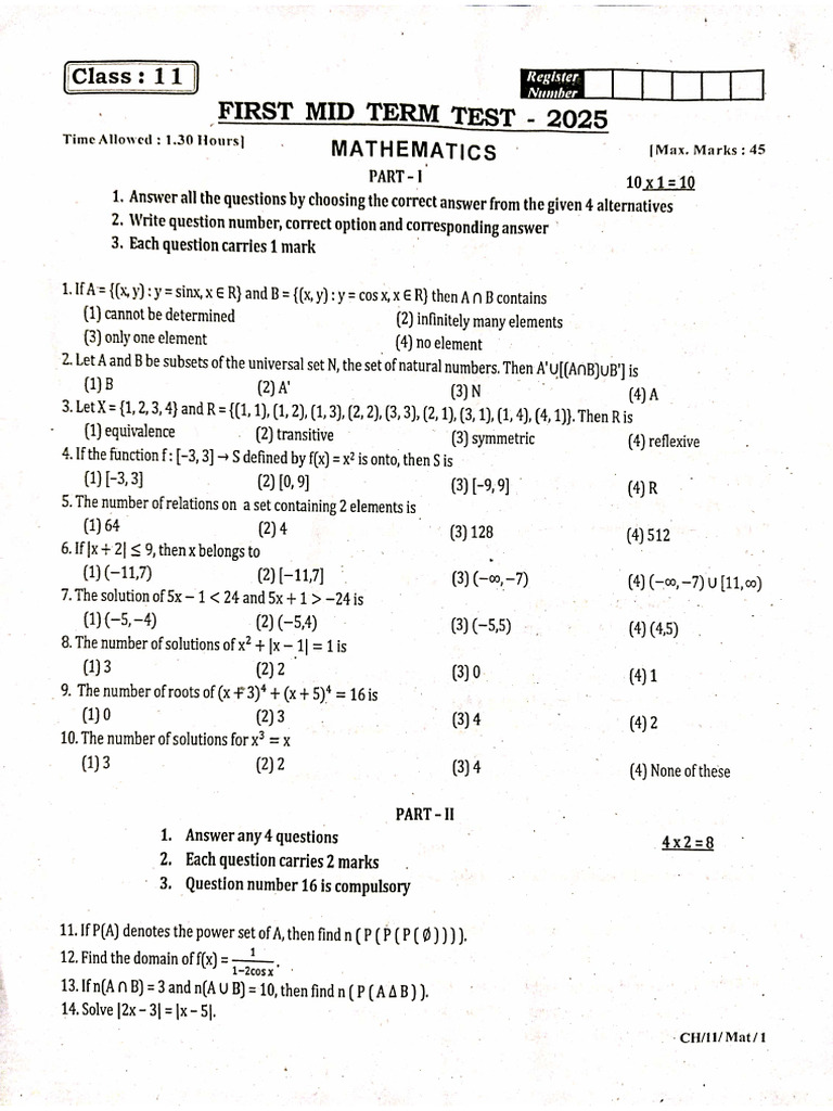 11th Maths Answer Key PDF Download | PDF