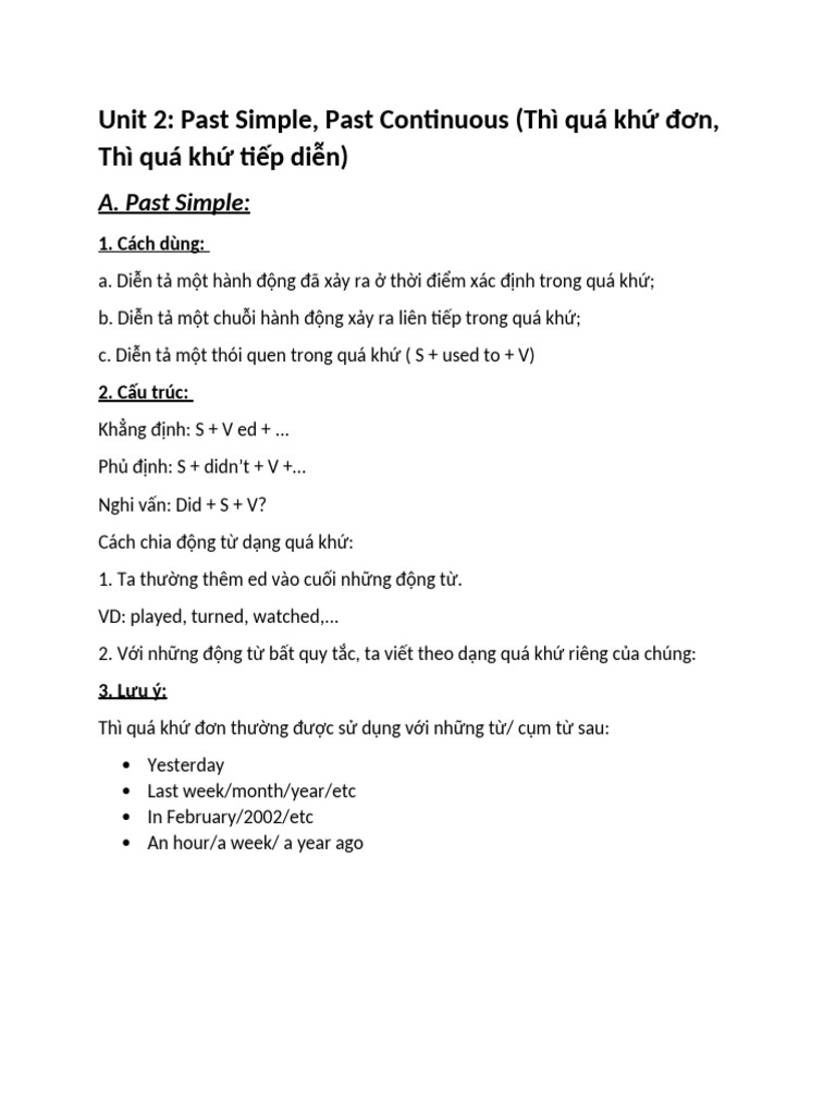 Unit 2 Past Simple, Continuous | PDF