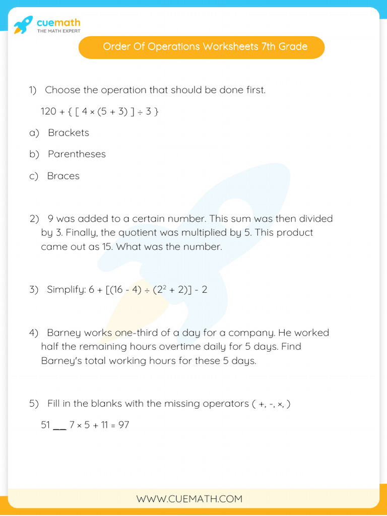 Grade 7 Order of Operations Worksheet | PDF