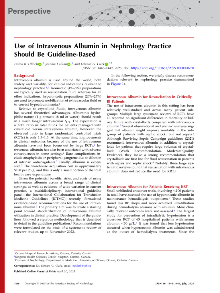 Use of Intravenous Albumin in Nephrology Practice.23 | PDF | Cirrhosis ...