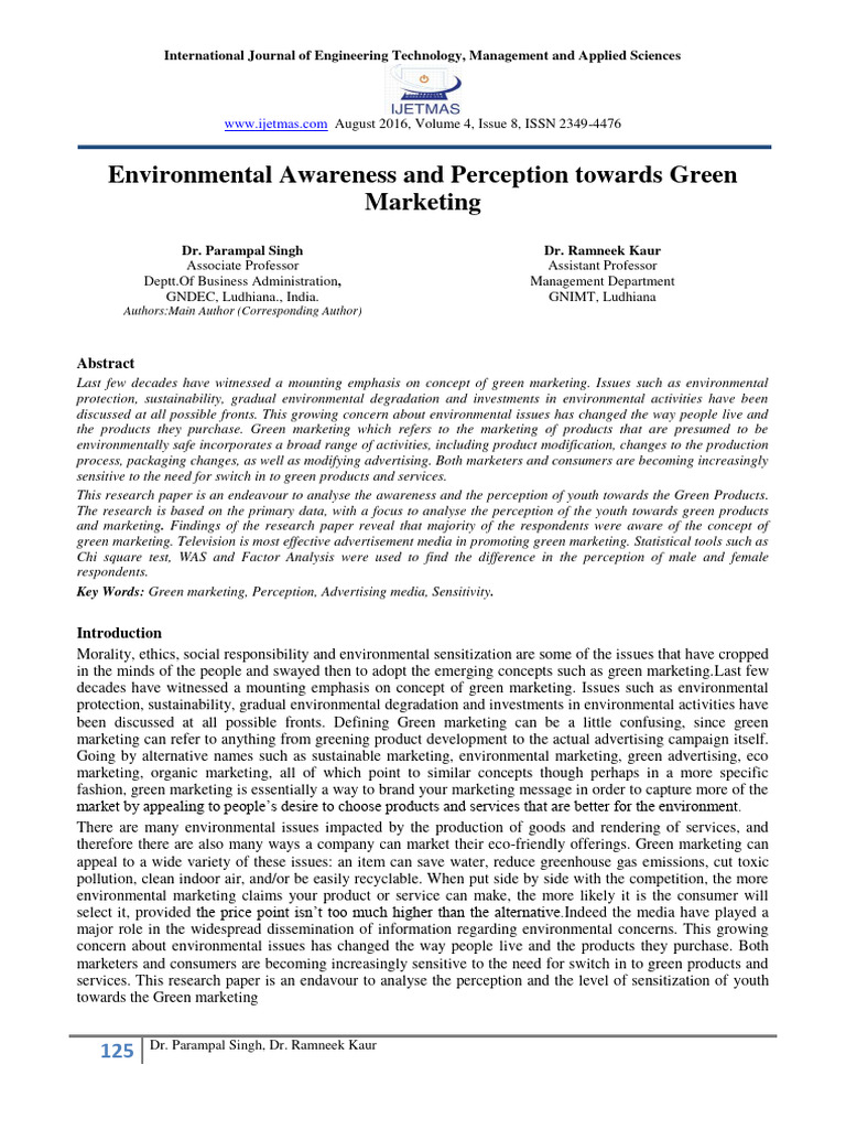 Environmental Awareness and Perception Towards Green Marketing | PDF ...