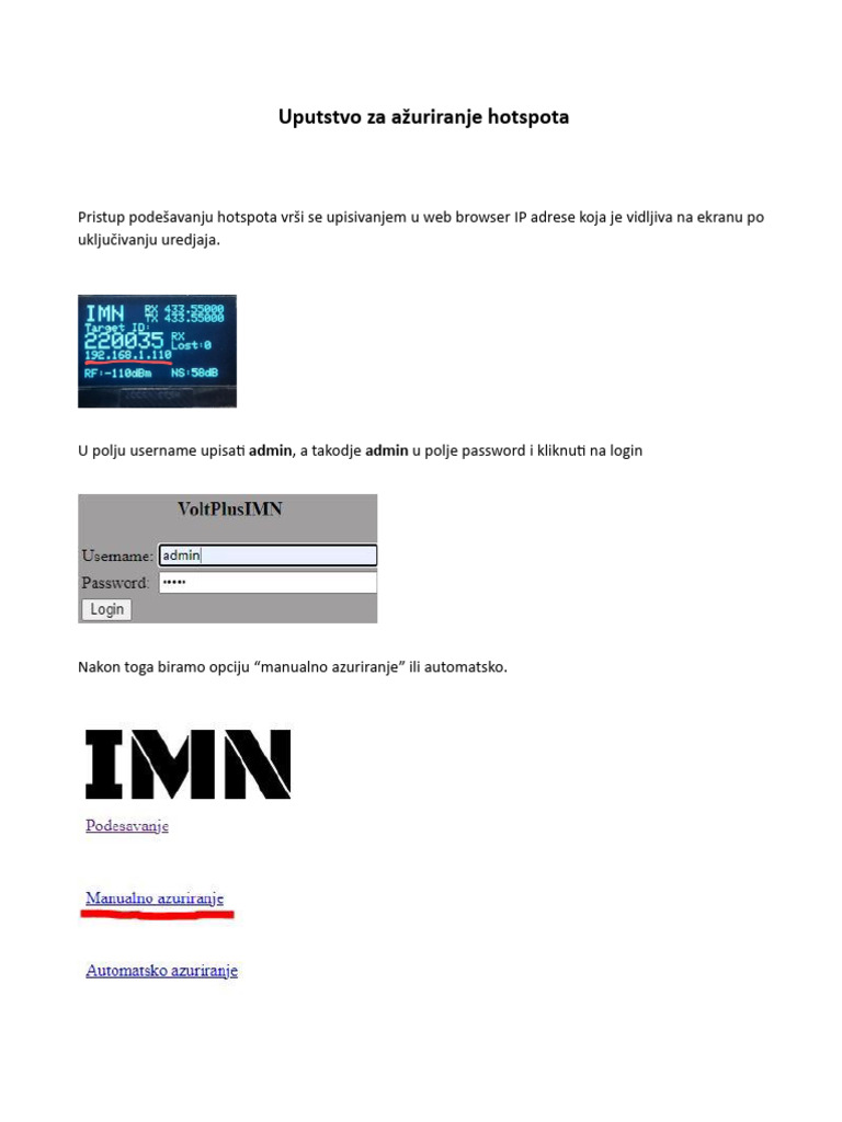 Uputstvo Za Azuriranje IMN Hotspota | PDF