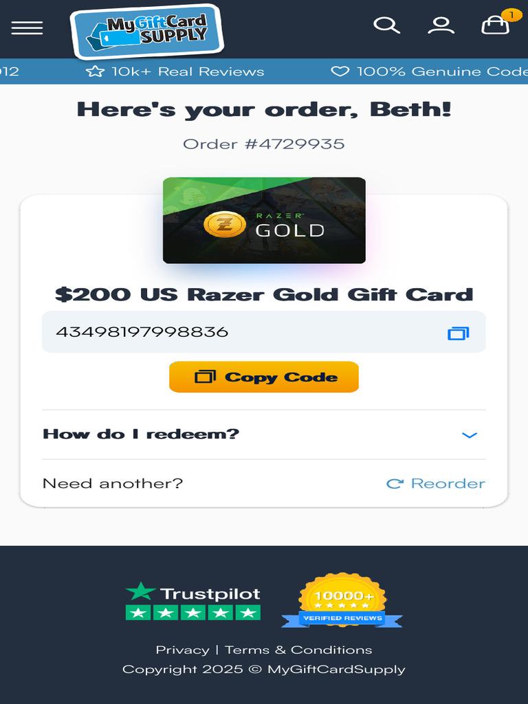 Gift Card Delivery - MyGiftCardSupply | PDF