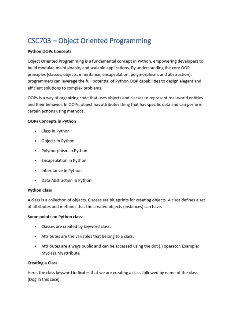 Python OOPs Concepts - PGDCS | PDF | Object Oriented Programming | Class (Computer Programming)