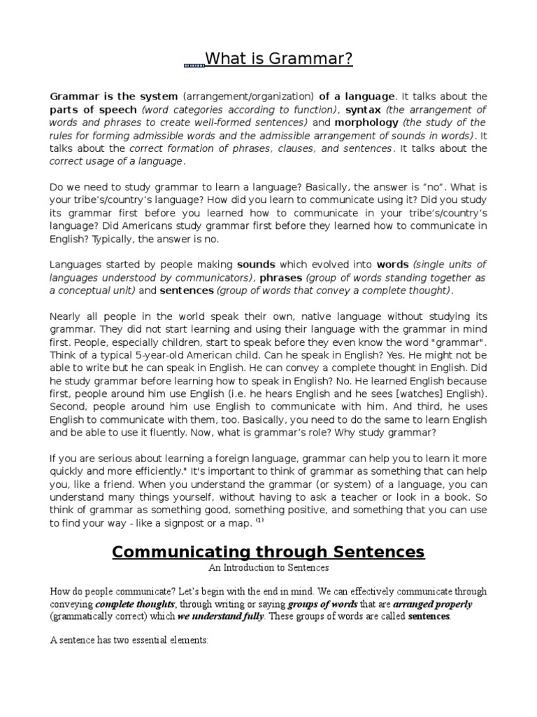 Grammar Handout | PDF | Adverb | Subject (Grammar)