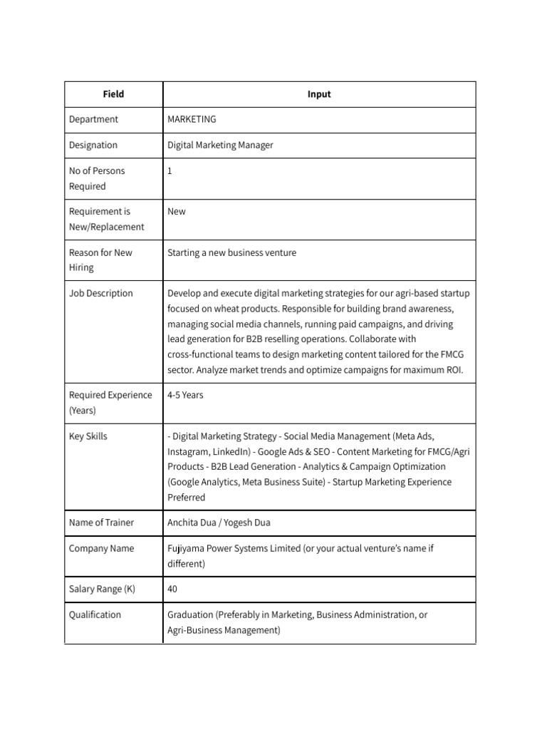 Digital Marketing Manager for Agri Startup | PDF