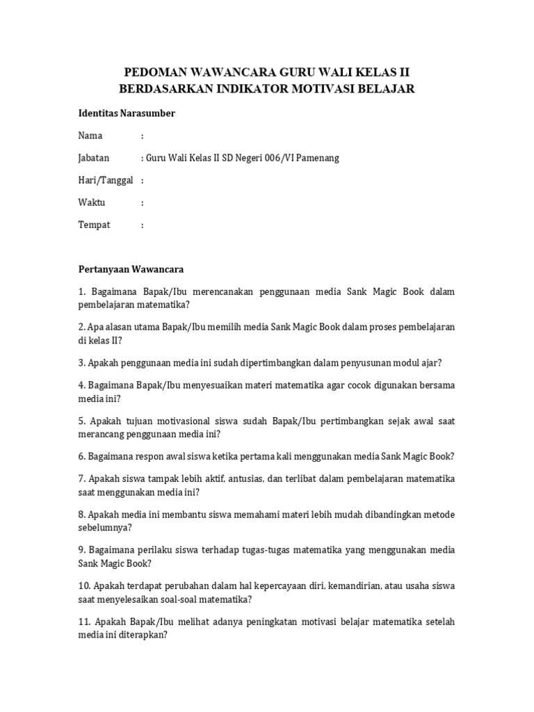 Lembar Wawancara Guru Kelas | PDF