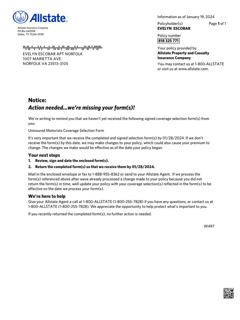 Allstate Uninsured Motorists Coverage Notice | PDF | Liability ...