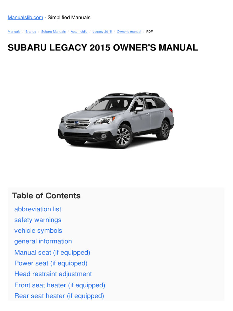 Subaru Owners Manual 92a569 | PDF | Seat Belt | Headlamp