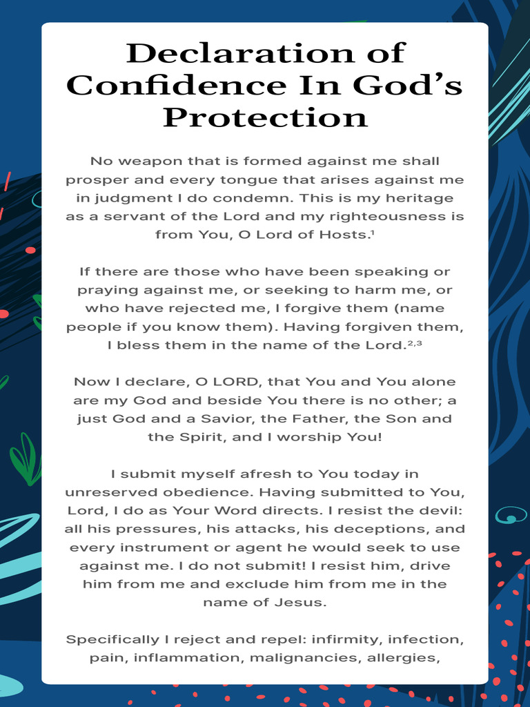 63ab8dceb966f525617e6e60 Declaration of Confidence in Gods Protection | PDF
