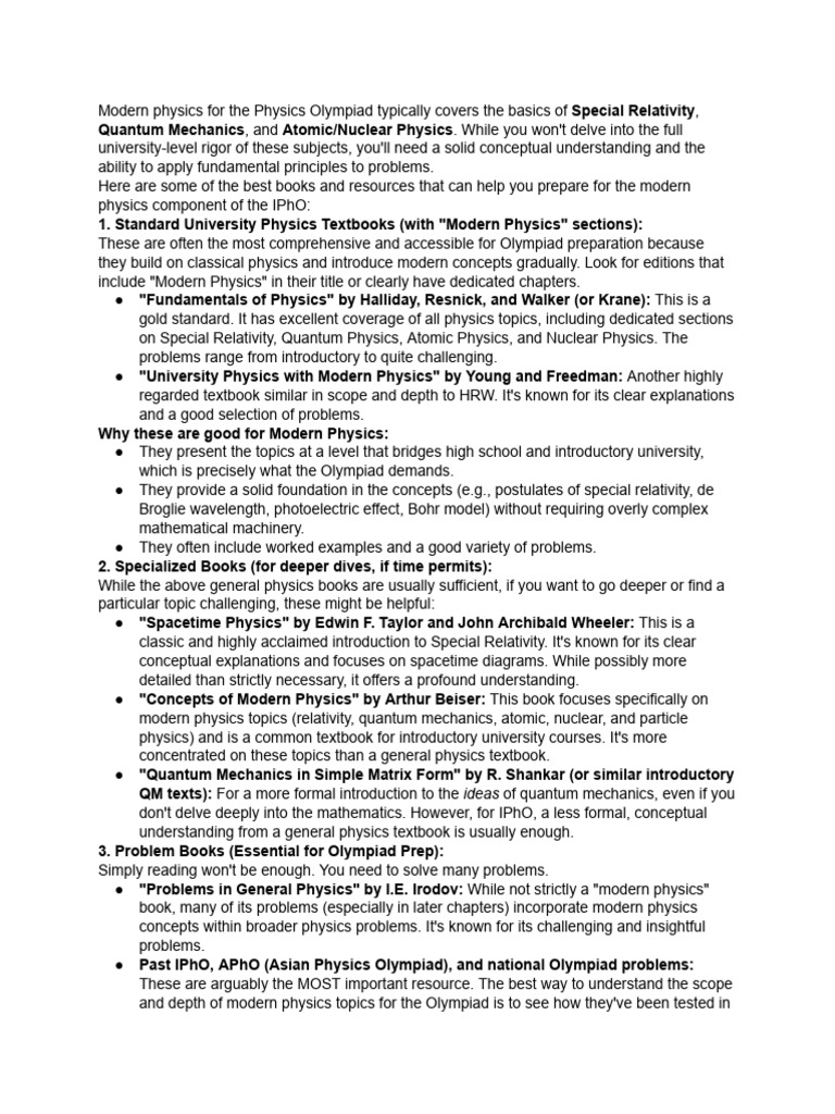 Best Resources for Modern Physics Olympiad | PDF | Physics | Special ...