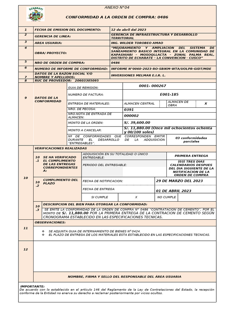 ANEXO N° 04 ORDEN DE COMPRA 0486 | PDF