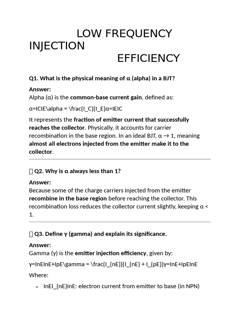 Bjt-Low Frequency Injection | PDF | Bipolar Junction Transistor ...